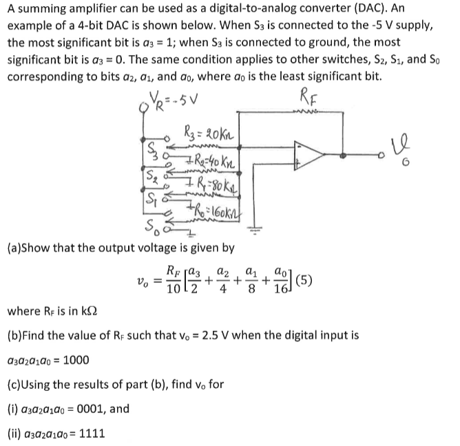 Solved A summing amplifier can be used as a | Chegg.com