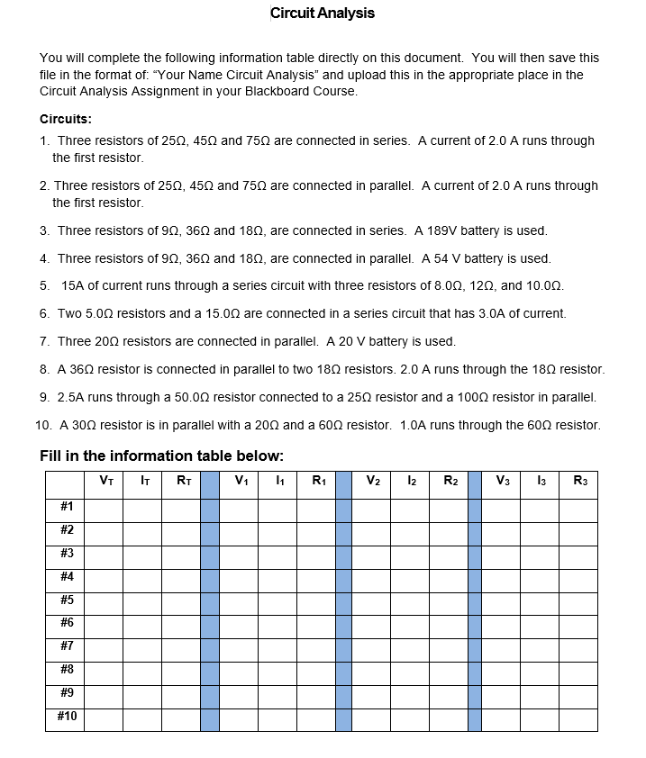 Solved Circuit Analysis You will complete the following | Chegg.com