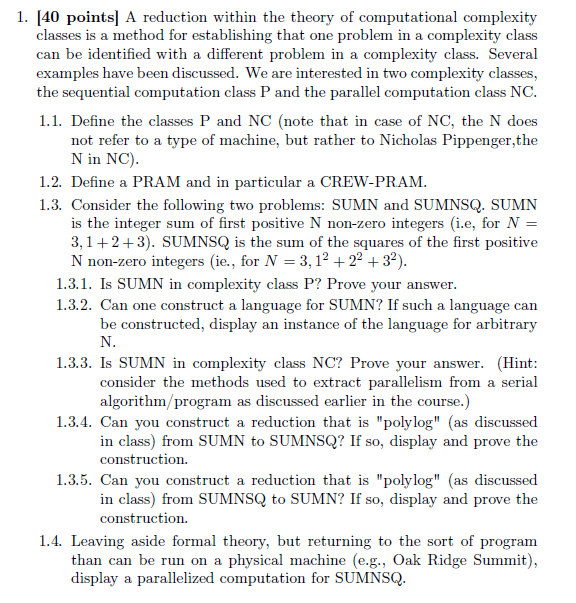 1. 40 pointsl A reduction within the theory of | Chegg.com