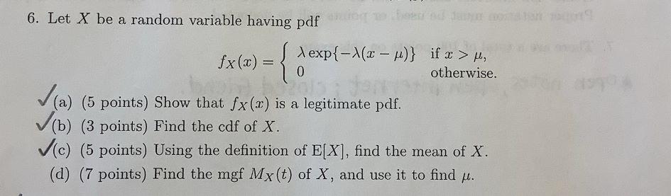 Solved 6. Let X be a random variable having pdf | Chegg.com