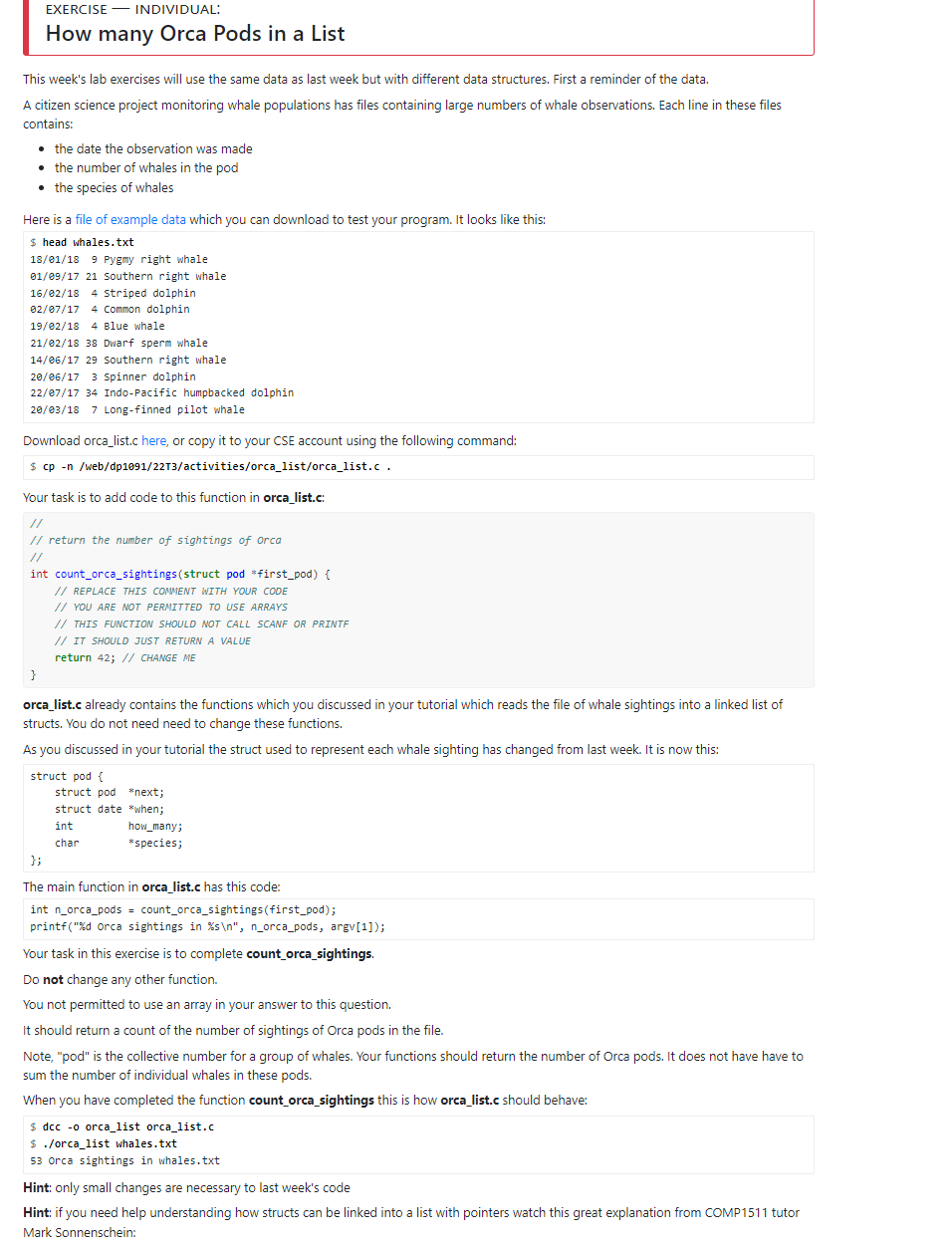 Solved EXERCISE - INDIVIDUAL: How many Orca Pods in a List | Chegg.com