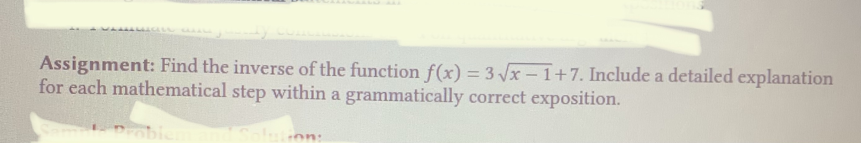 Solved Assignment: Find the inverse of the function | Chegg.com