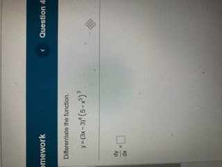 Solved Differentiate the function. y=(3x−3)4(5−x5)3 dxdy= | Chegg.com