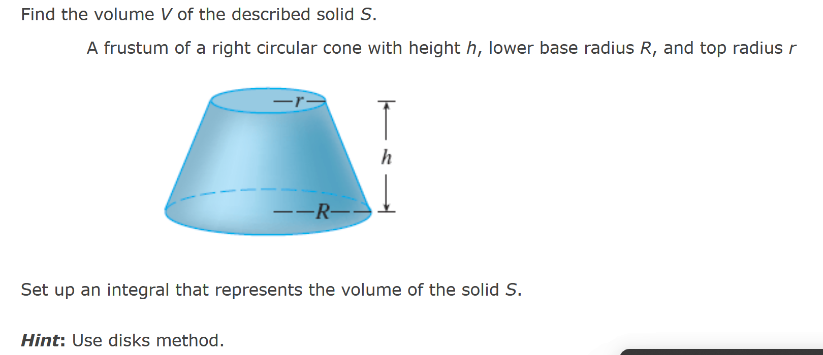 Solved Find the volume V of the described solid S. A frustum | Chegg.com