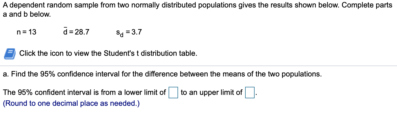 Solved A dependent random sample from two normally | Chegg.com