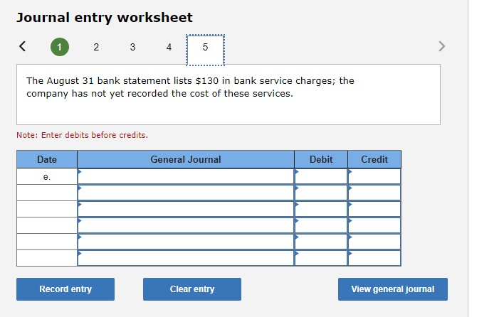 Solved Journal entry worksheet The August 31 bank statement | Chegg.com