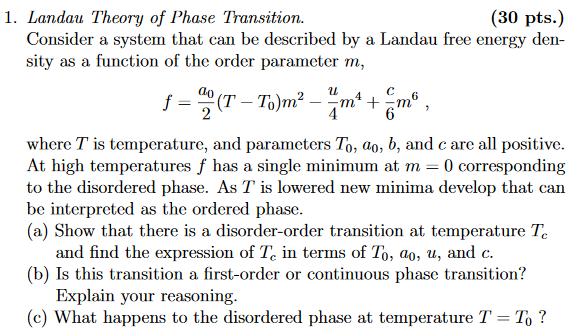 1. Landau Theory of Phase Transition. (30 pts.) | Chegg.com