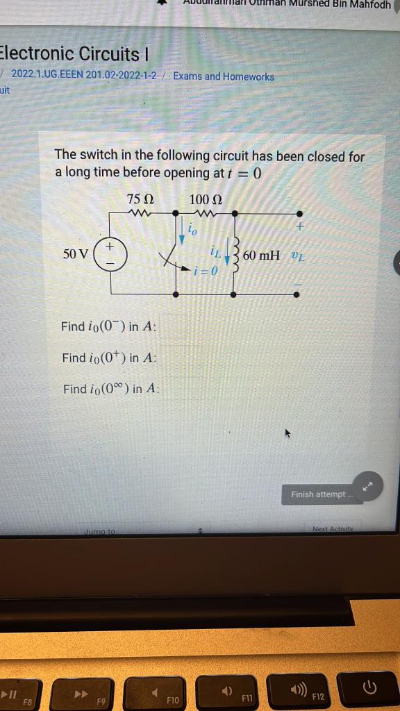 Solved The switch in the following circuit has been closed | Chegg.com