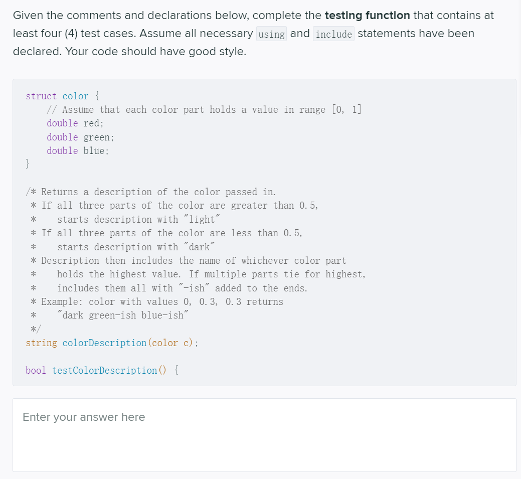 Solved Given the comments and declarations below, complete | Chegg.com