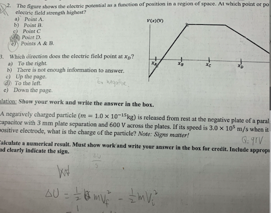Solved 2. The figure shows the electric potential as a | Chegg.com