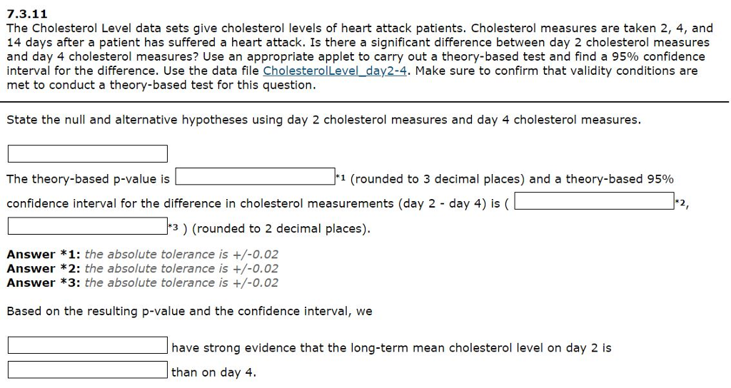 Solved 7.3.11 The Cholesterol Level data sets give | Chegg.com