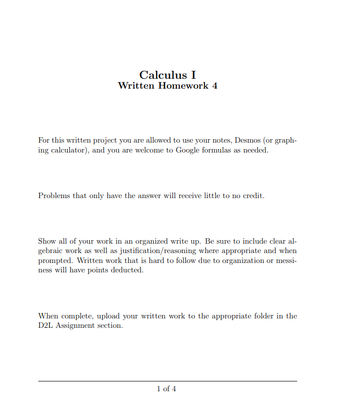 Solved Calculus I Written Homework 4 For this written | Chegg.com