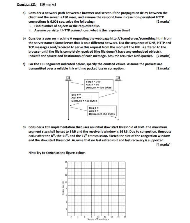 Solved Question (2): [10 marks] a) Consider a network path | Chegg.com