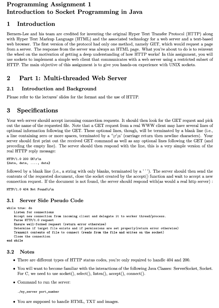 Programming Assignment 1 Introduction to Socket | Chegg.com Programming Assignment 1 Introduction to Socket | Chegg.com