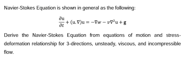 Solved Navier-Stokes Equation is shown in general as the | Chegg.com