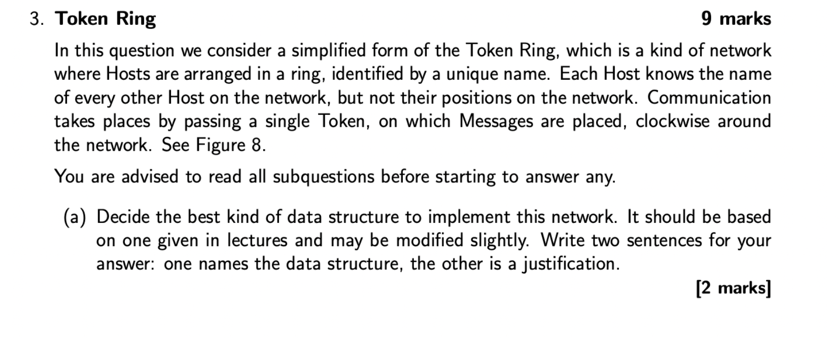Solved 3. Token Ring 9 marks In this question we consider a | Chegg.com