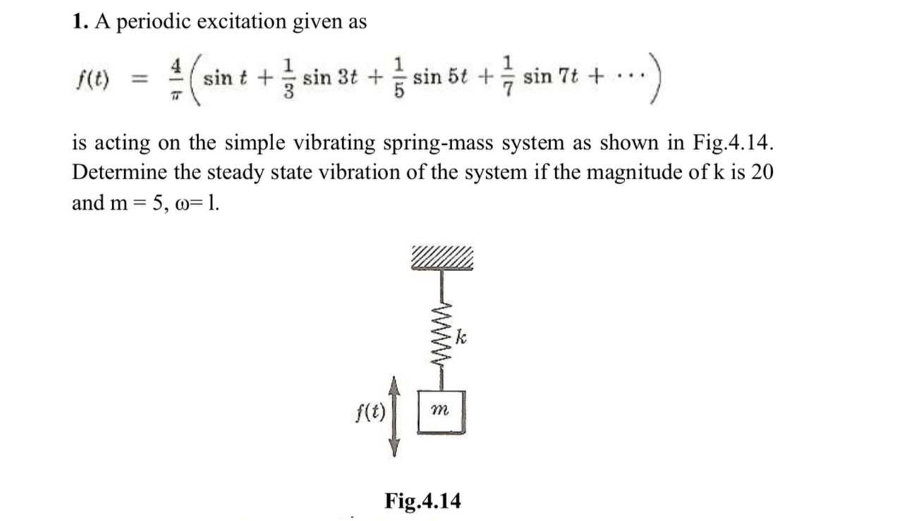 Solved 1. A periodic excitation given as 1 - (sint + + sin | Chegg.com
