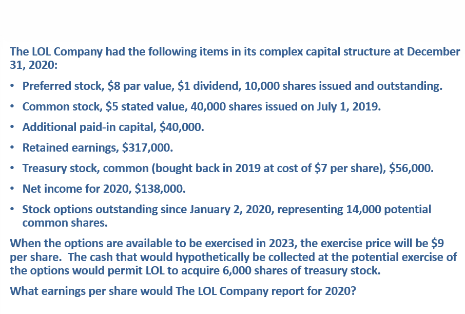 Solved The LOL Company had the following items in its | Chegg.com