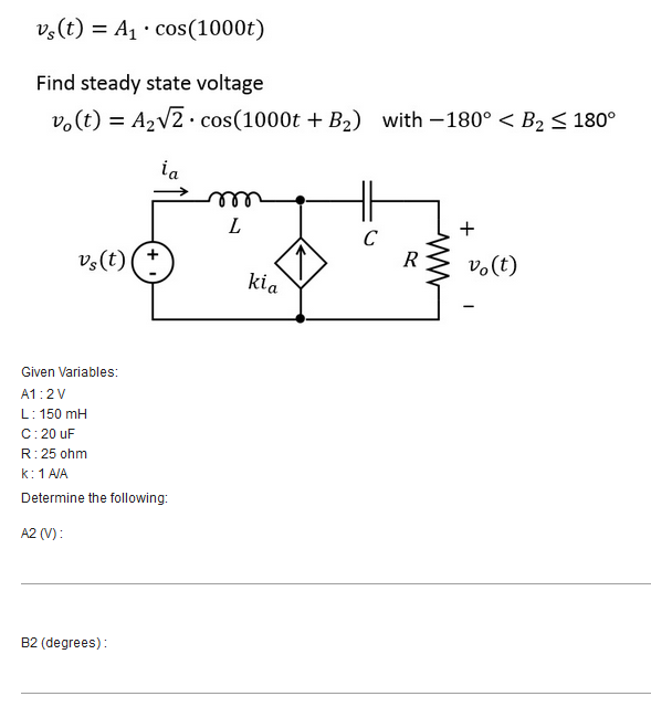 Solved v,(t) = A1 . cos(1000t) Find steady state voltage vo | Chegg.com