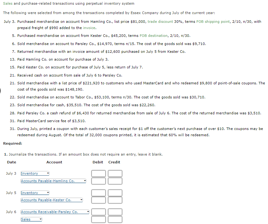 Solved Sales and purchase-related transactions using | Chegg.com
