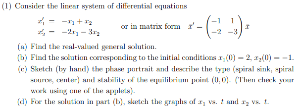 Solved -1 1 -3 (1) Consider the linear system of | Chegg.com