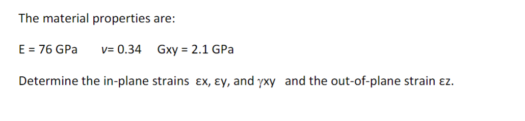 Solved The material properties are: E=76GPav=0.34Gxy=2.1GPa | Chegg.com
