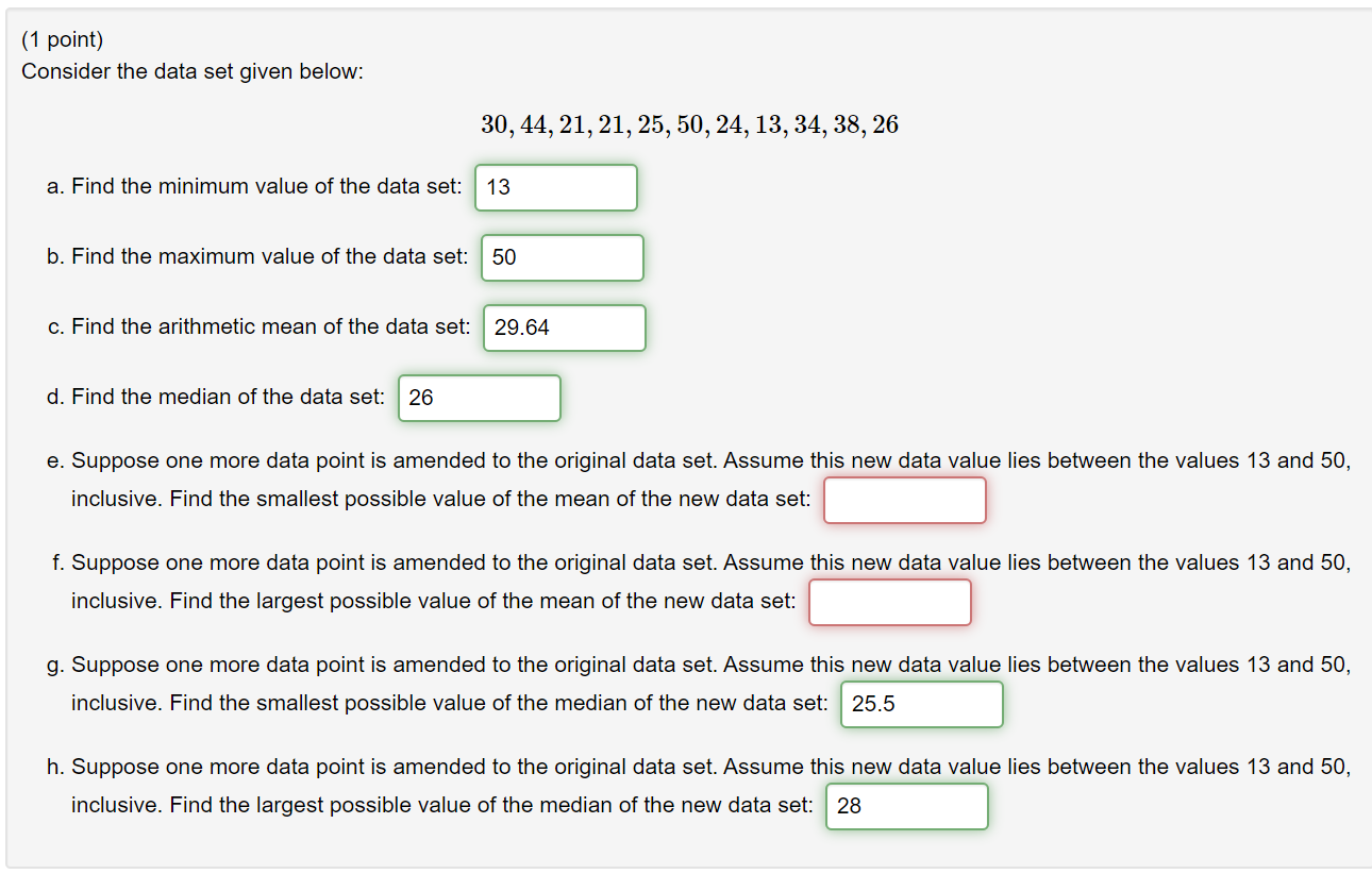 Solved (1 point) Consider the data set given below: 30, 44, | Chegg.com