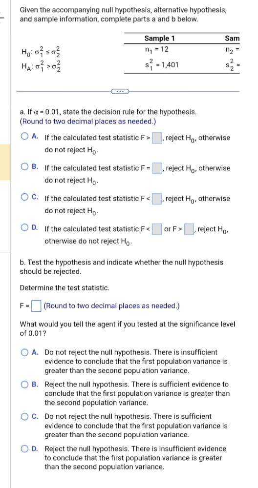 Solved Given the accompanying null hypothesis, alternative | Chegg.com