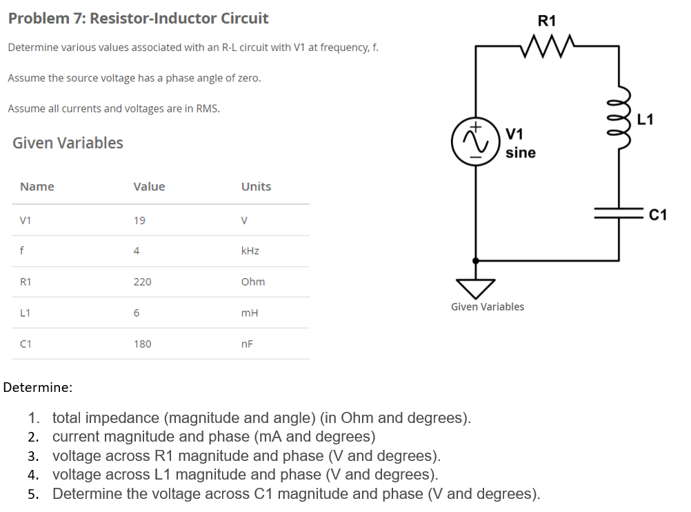 Solved Problem 7: Resistor-Inductor Circuit R1 Determine | Chegg.com