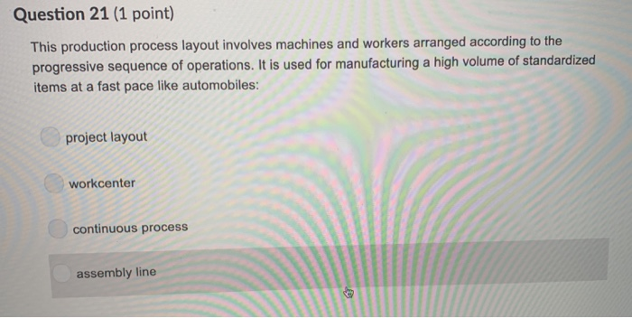 Solved Question 21 (1 point) This production process layout | Chegg.com