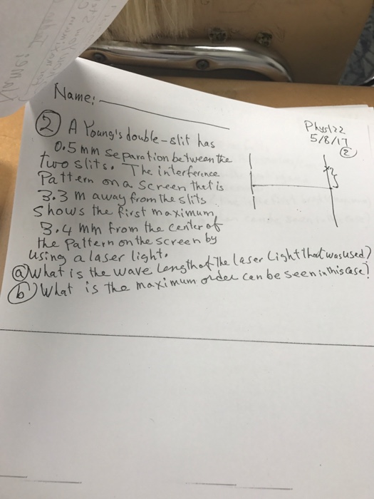 Solved A Young's double-slit has 0.5 mm separation between | Chegg.com