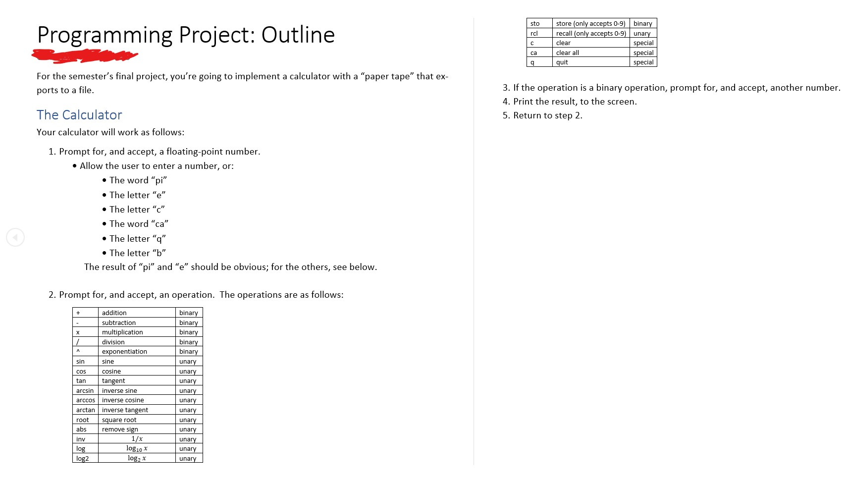 sto rcl Programming Project: Outline с store (only | Chegg.com