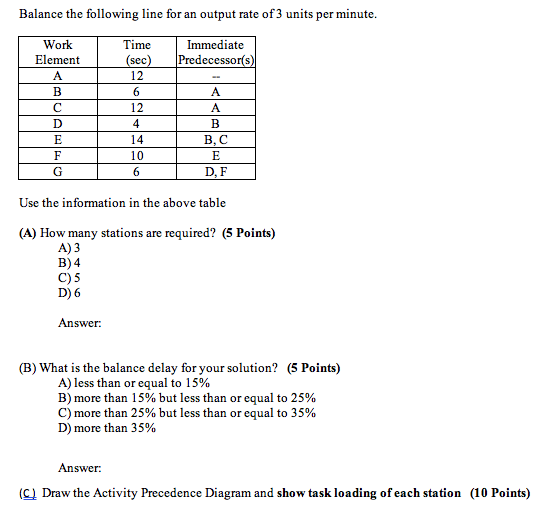 Solved Balance the following line for an output rate of3 | Chegg.com