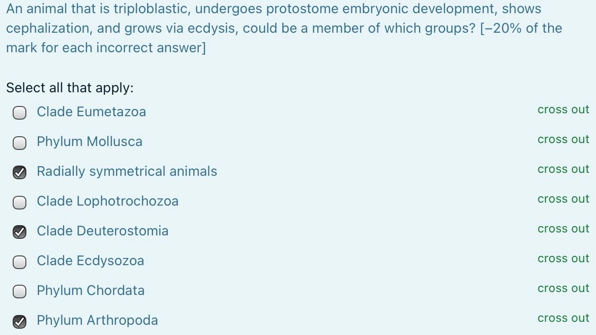 Solved An animal that is triploblastic, undergoes protostome | Chegg.com