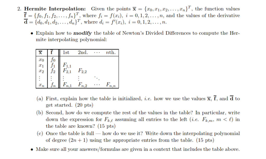 2. Hermite Interpolation: Given the points x- {ro, | Chegg.com