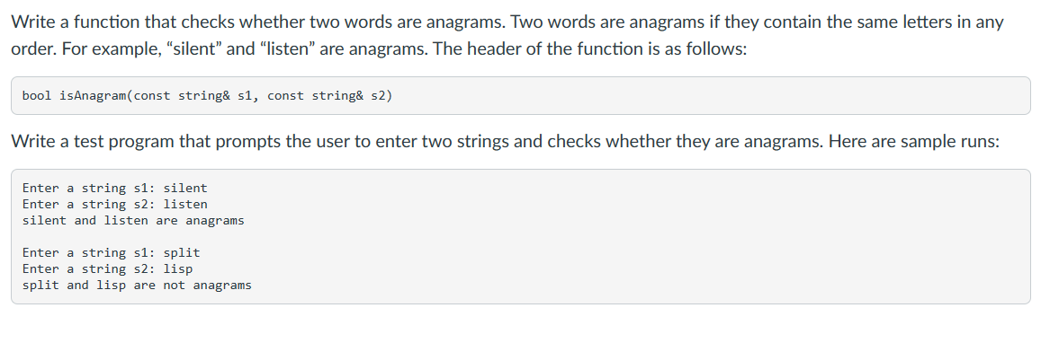 Solved Write a function that checks whether two words are | Chegg.com