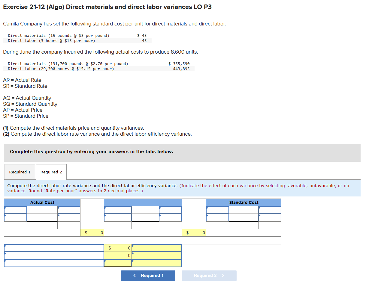 Solved Exercise 21-12 (Algo) Direct materials and direct | Chegg.com
