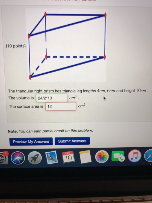 Solved (10 points) The triangular right prism has triangle | Chegg.com