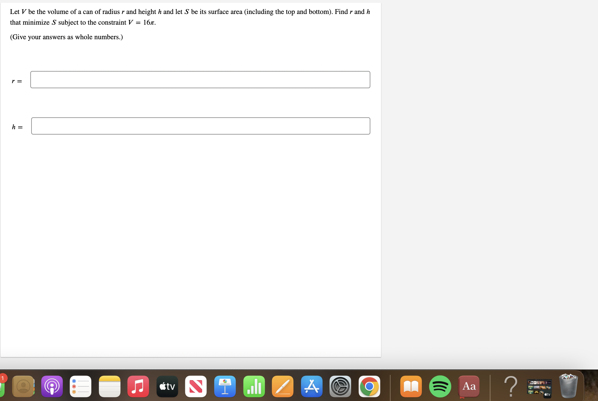 Solved Let V ﻿be the volume of a can of radius r ﻿and height | Chegg.com