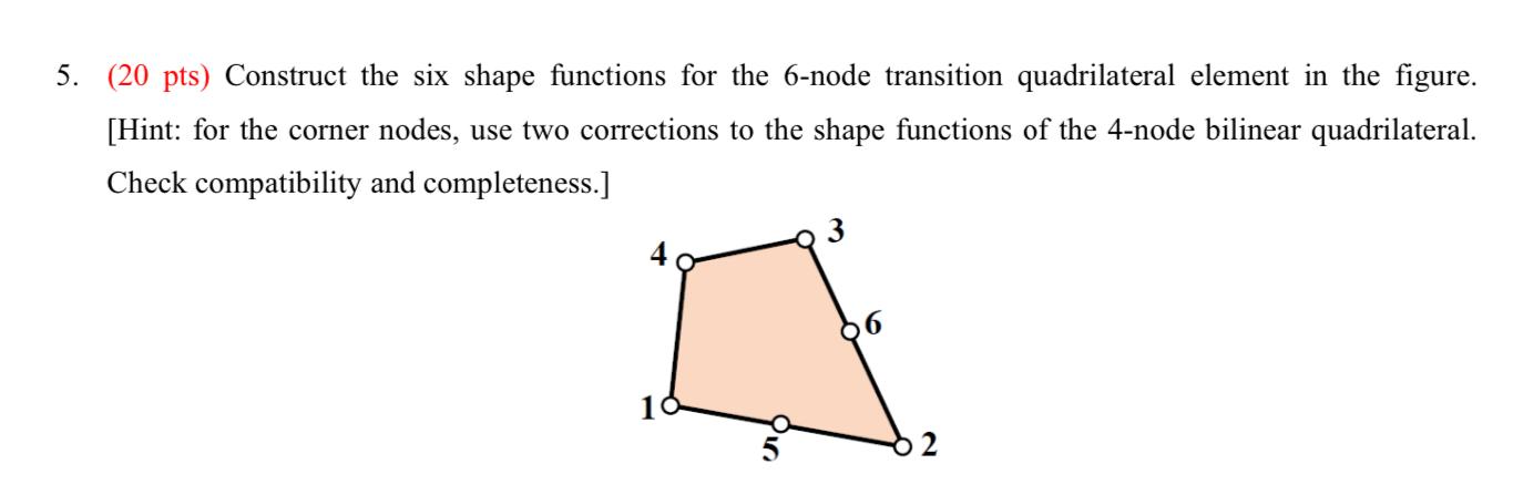5. (20 pts) Construct the six shape functions for the | Chegg.com