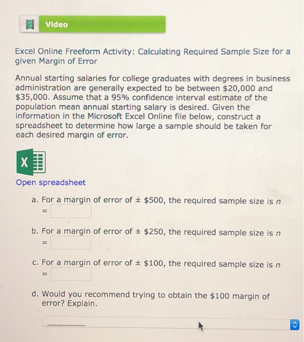 Solved Video Excel Online Freeform Activity: Calculating | Chegg.com