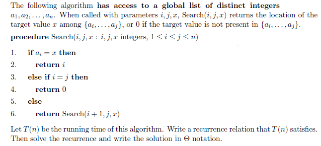 Solved The following algorithm has access to a global list | Chegg.com