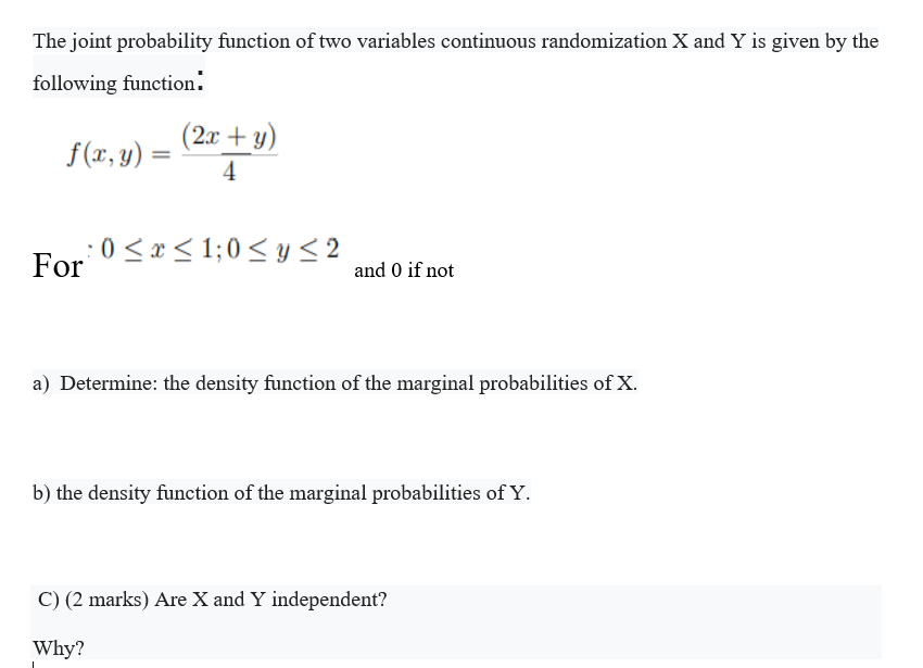 Solved The joint probability function of two variables | Chegg.com