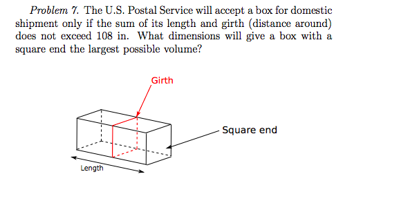 Solved Problem 7. The U.S. Postal Service will accept a box | Chegg.com