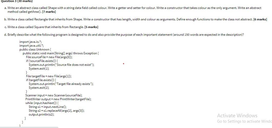 Solved Question 3 30 Marks A Write An Abstract Class 3047