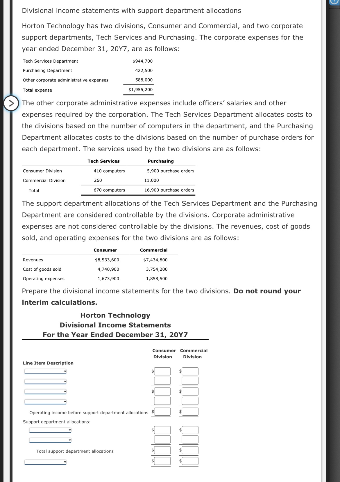 Solved Divisional income statements with support department | Chegg.com