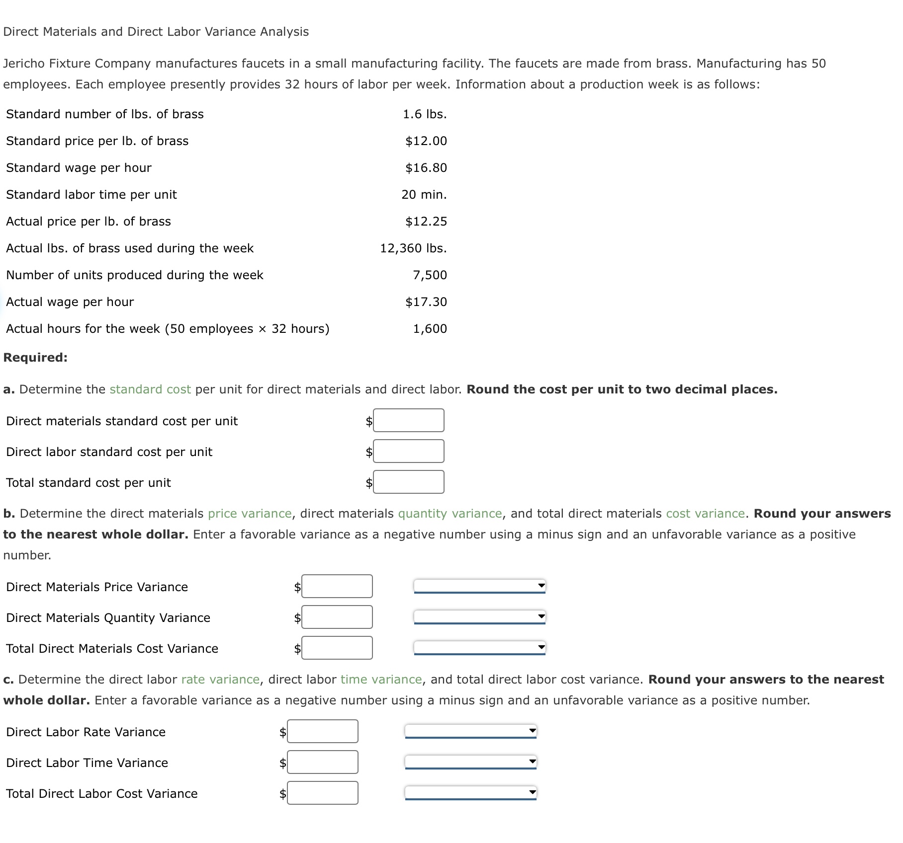 Solved Direct Materials and Direct Labor Variance Analysis | Chegg.com