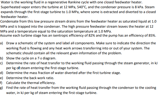 Solved Water is the working fluid in a regenerative Rankine | Chegg.com