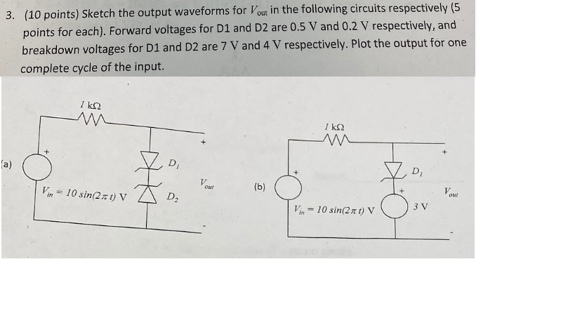 Solved 3. (10 points) Sketch the output waveforms for Vout | Chegg.com