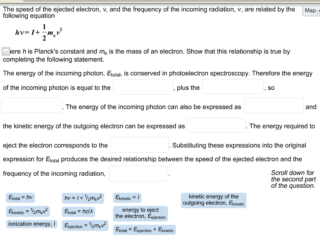 Solved The speed of the ejected electron, v, and the | Chegg.com